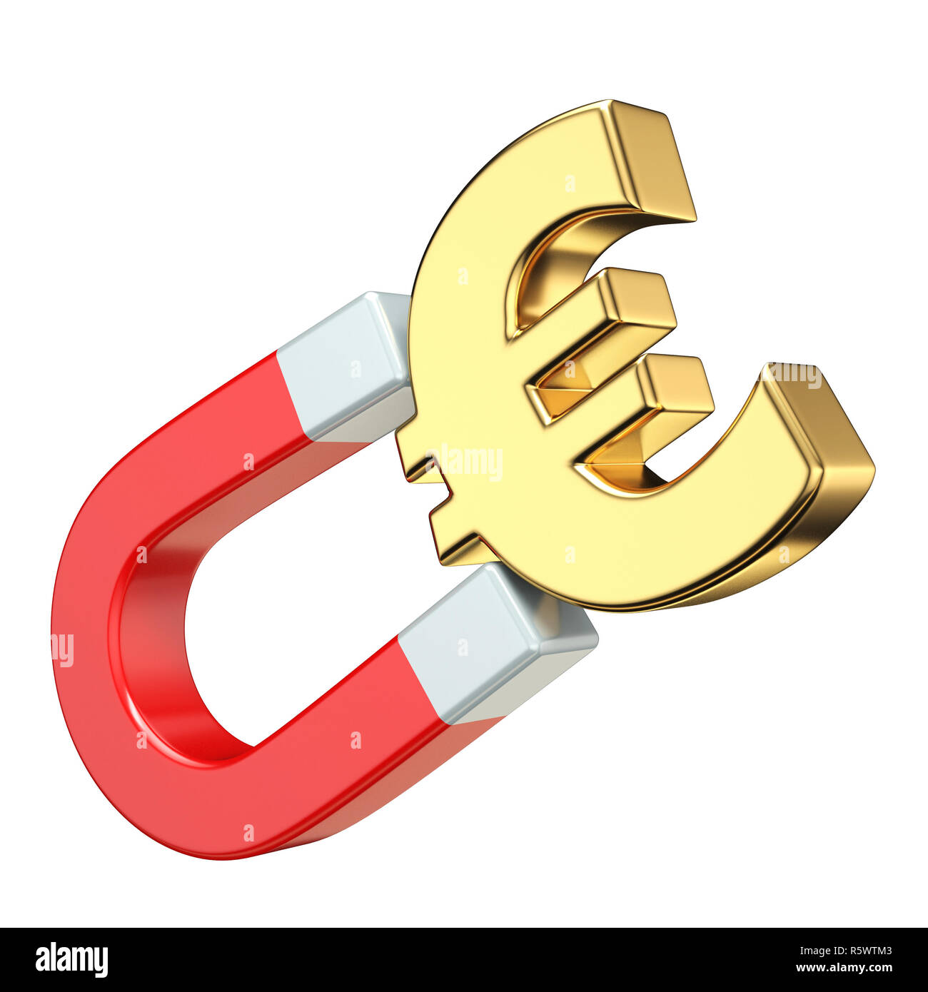Gold EURO currency sign on red magnet 3D rendering illustration ...