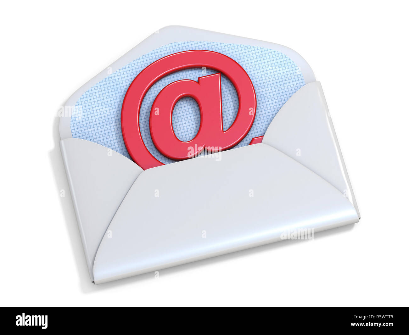 Red e-mail sign in the opened envelope 3D rendering illustration ...