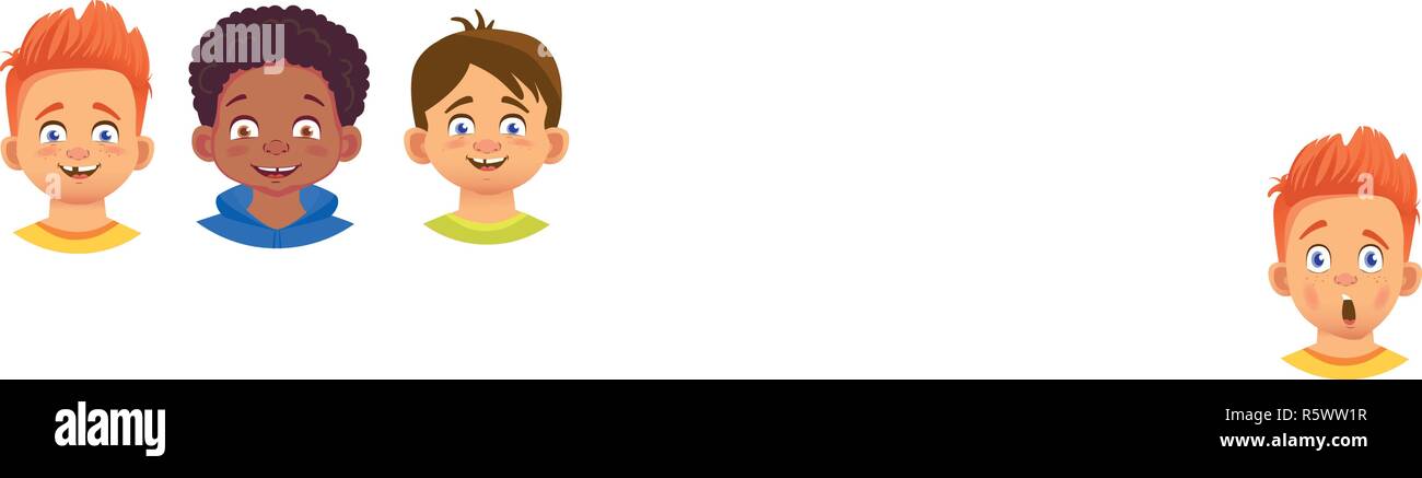 Boys character set. Emotions of children face. Face vector illustration ...