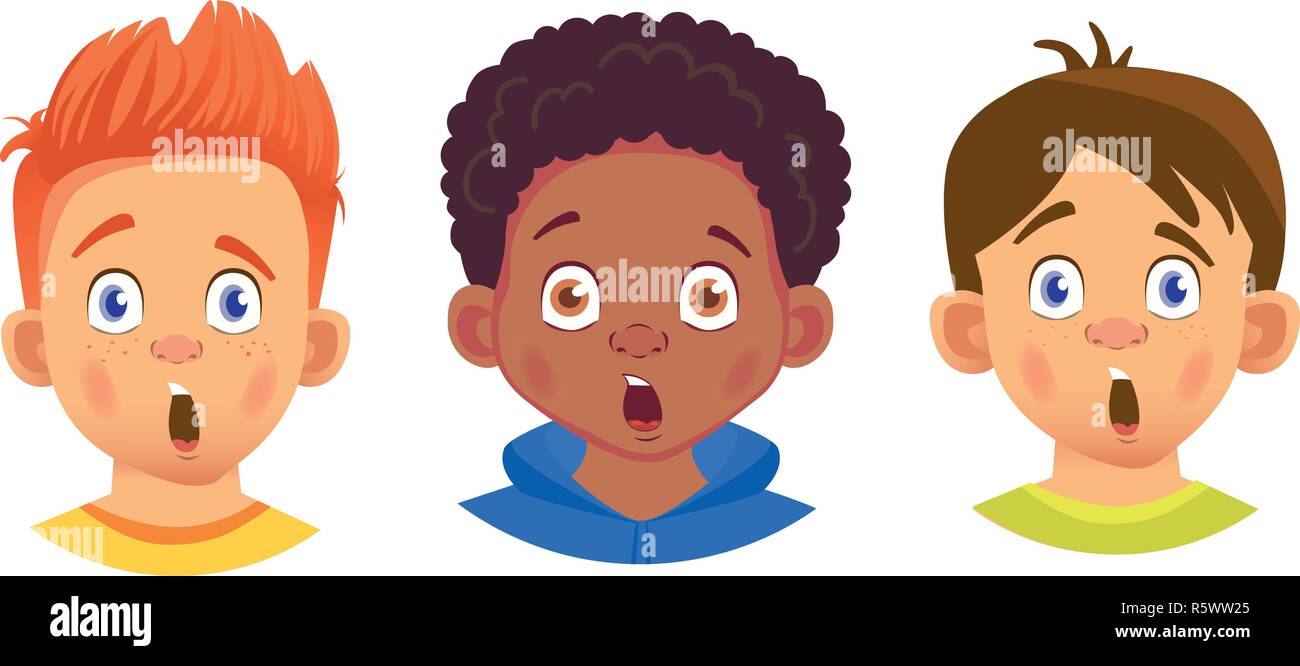 Boys character set. Emotions of children face. Face vector illustration ...