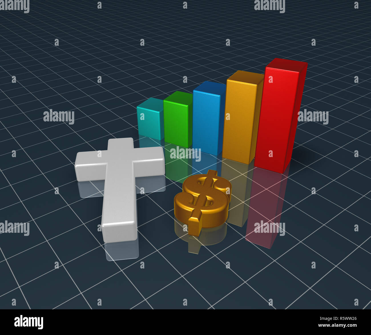 bar chart with christian cross and dollar symbol Stock Photo - Alamy