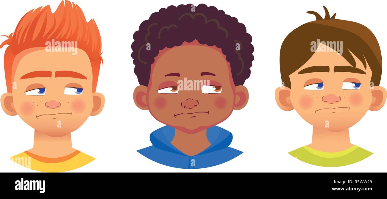 Boys character set. Emotions of children face. Face vector illustration ...
