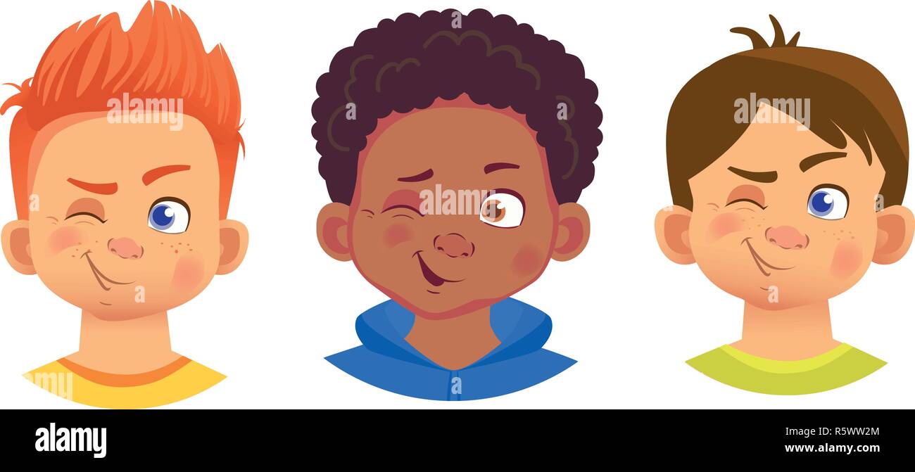 Boys character set. Emotions of children face. Face vector illustration ...
