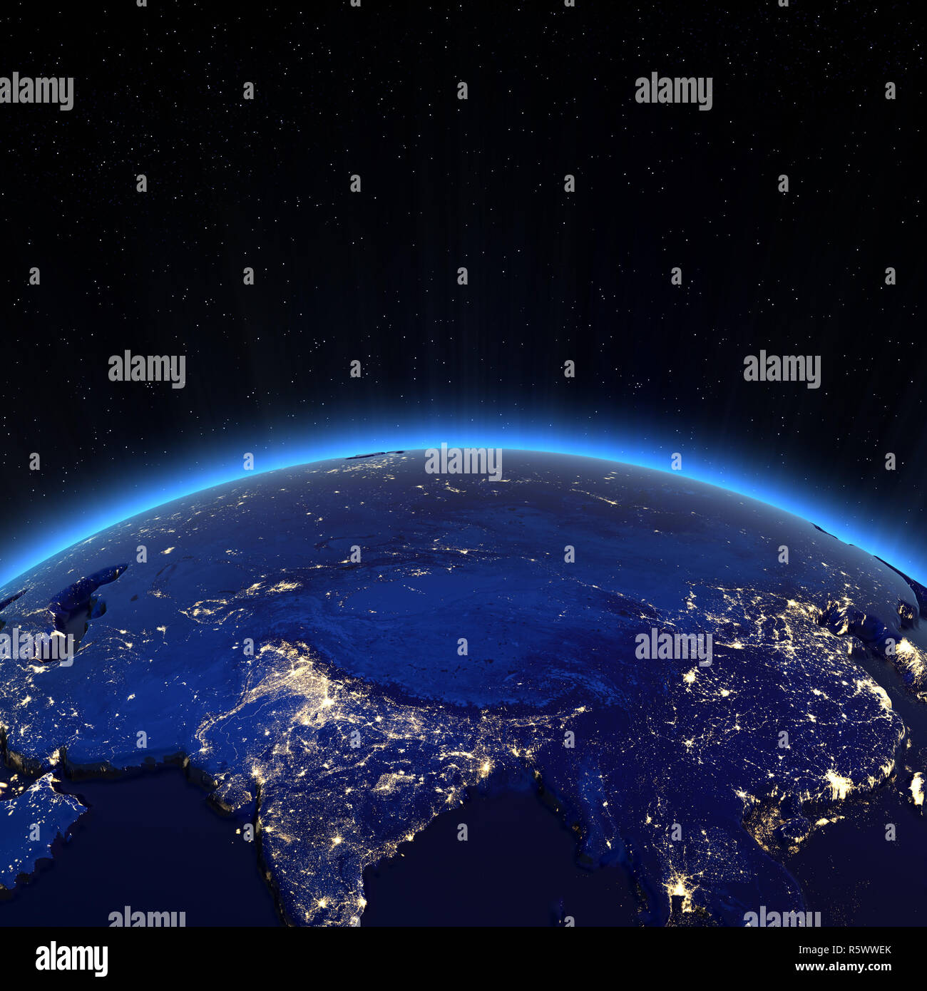 Central Asia city lights at night 3d rendering Stock Photo - Alamy