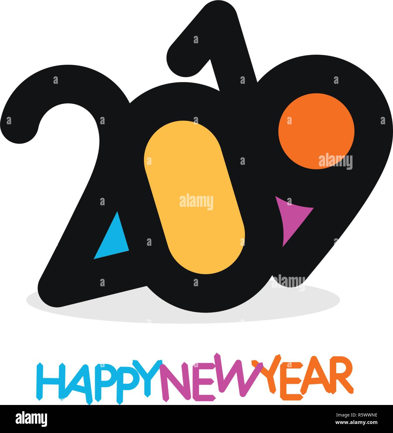 Simple isolated New Year 2019 vector logo. Black numbers with colored ...