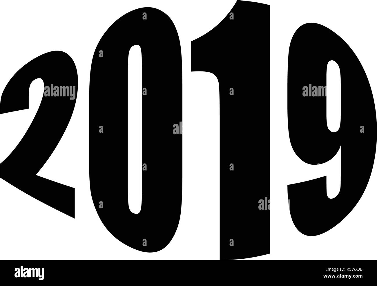 Distorted number 2019, fish shape, vector illustration template. New ...