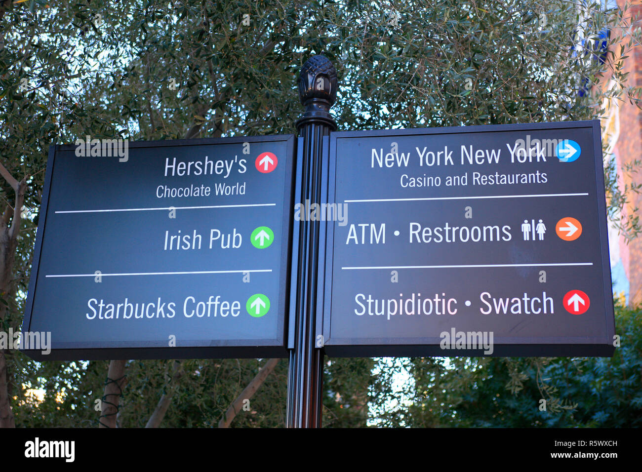 Multi-destination signpost on the strip in Las Vegas, Nevada Stock ...