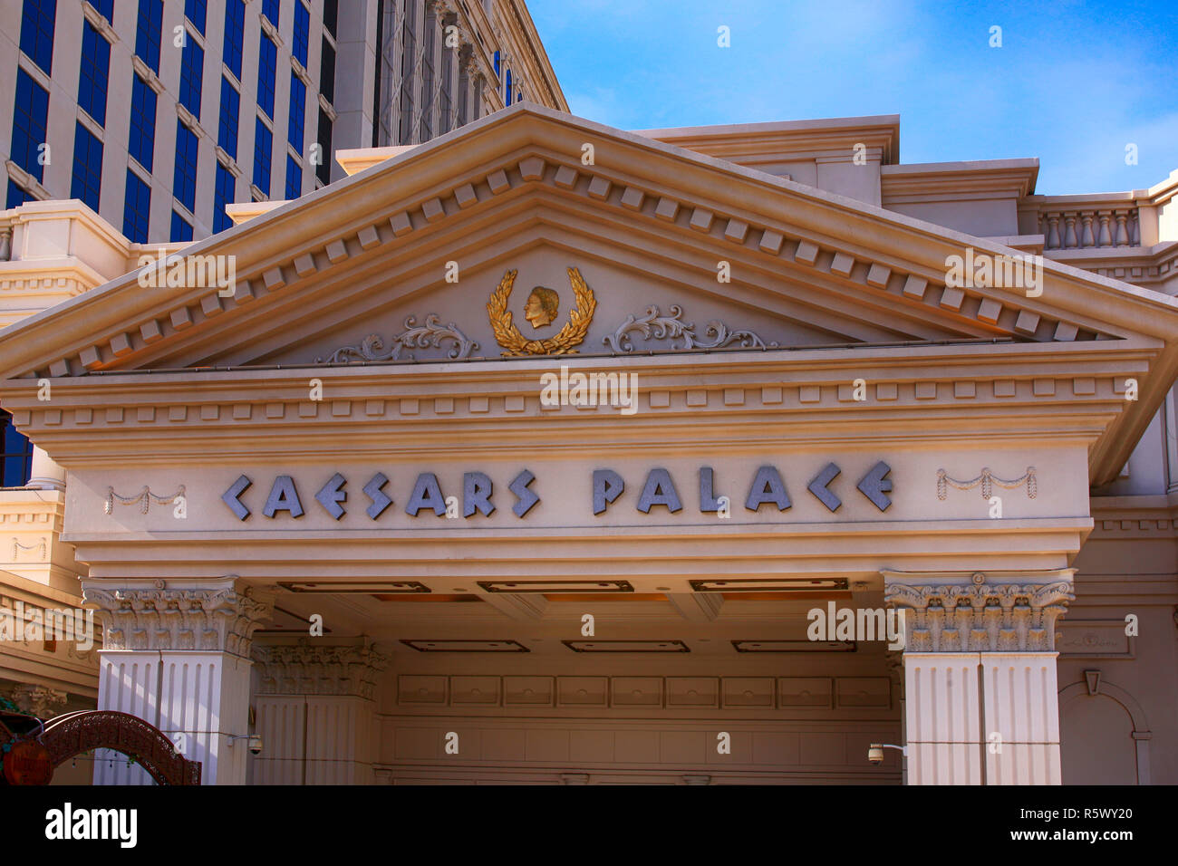 The Caesars Palace Hotel overhead sign on the strip in Las Vegas ...
