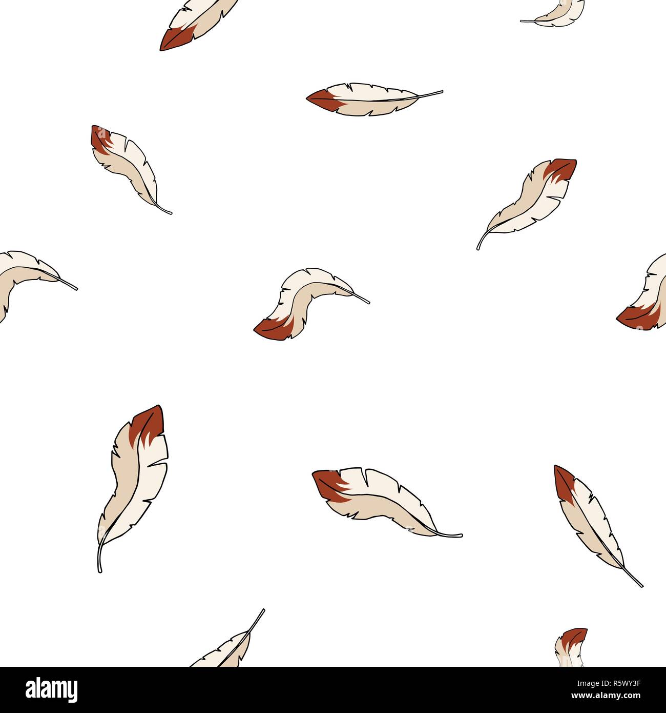 Hand drawn vector seamless pattern bird feathers texture background ...
