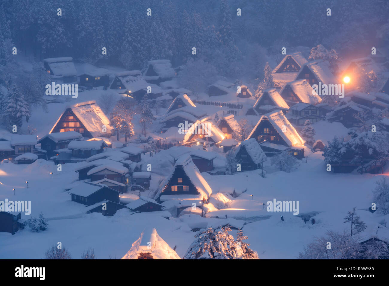 Winter Landscape of Shirakawago light-up with Snowfall Gifu Chubu Japan ...