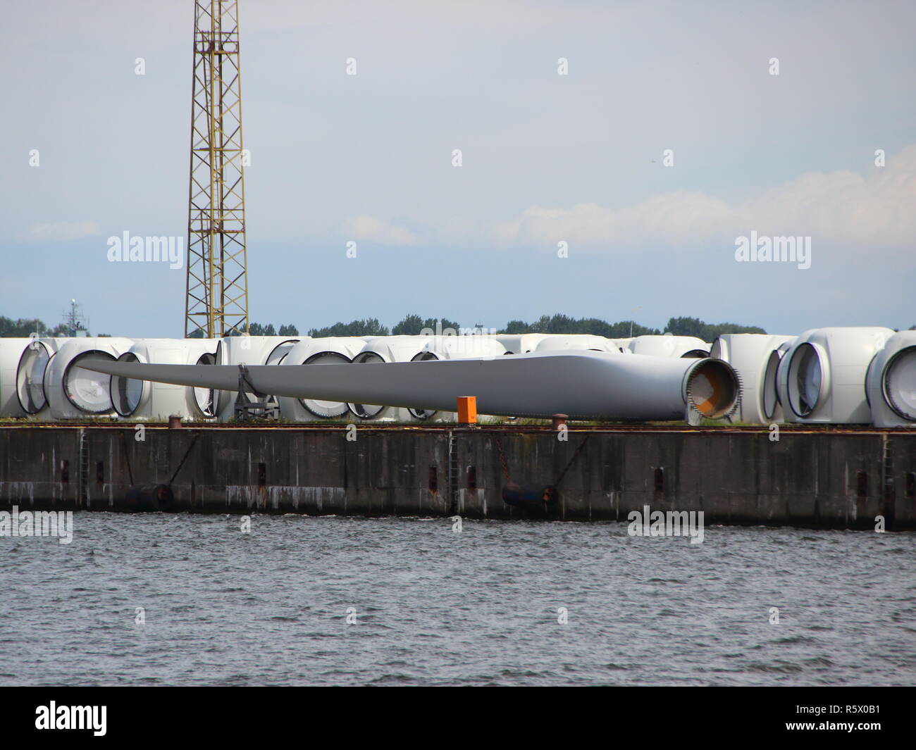 Windmill Wings at Harbor Pier Ready for Shipment Stock Photo - Alamy