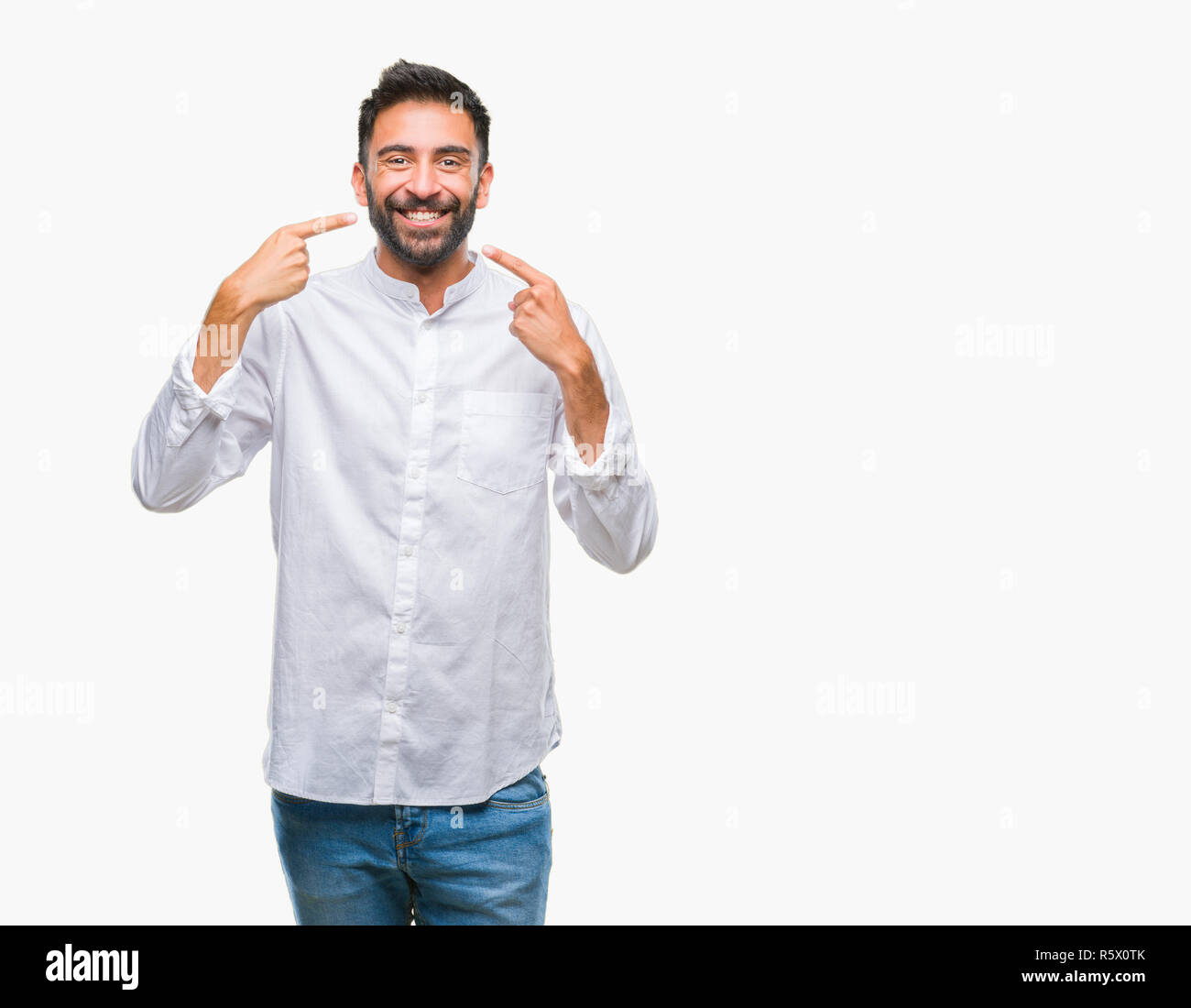 Adult hispanic man over isolated background smiling confident showing ...