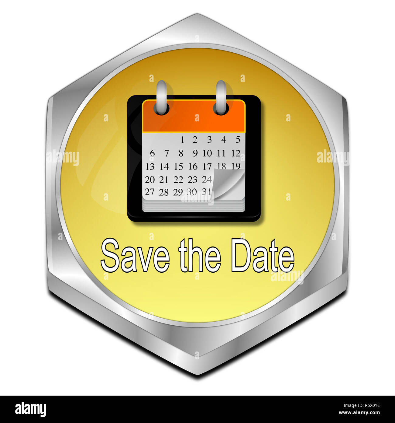 golden Save the Date Button - 3D illustration Stock Photo - Alamy