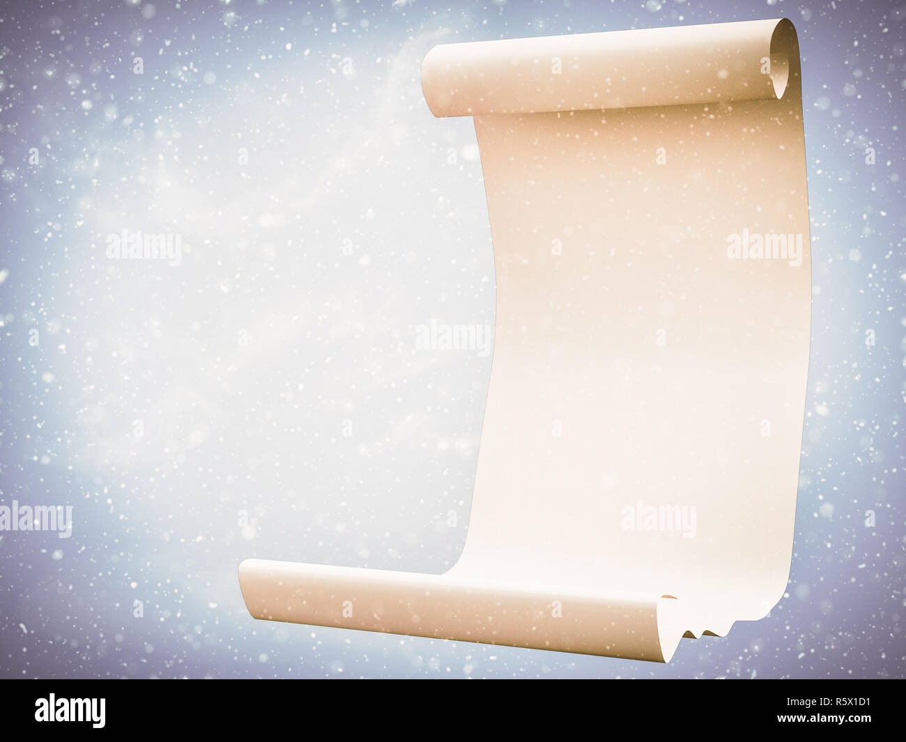 3D rendering of a Christmas wish list or magical fairytale scroll ...