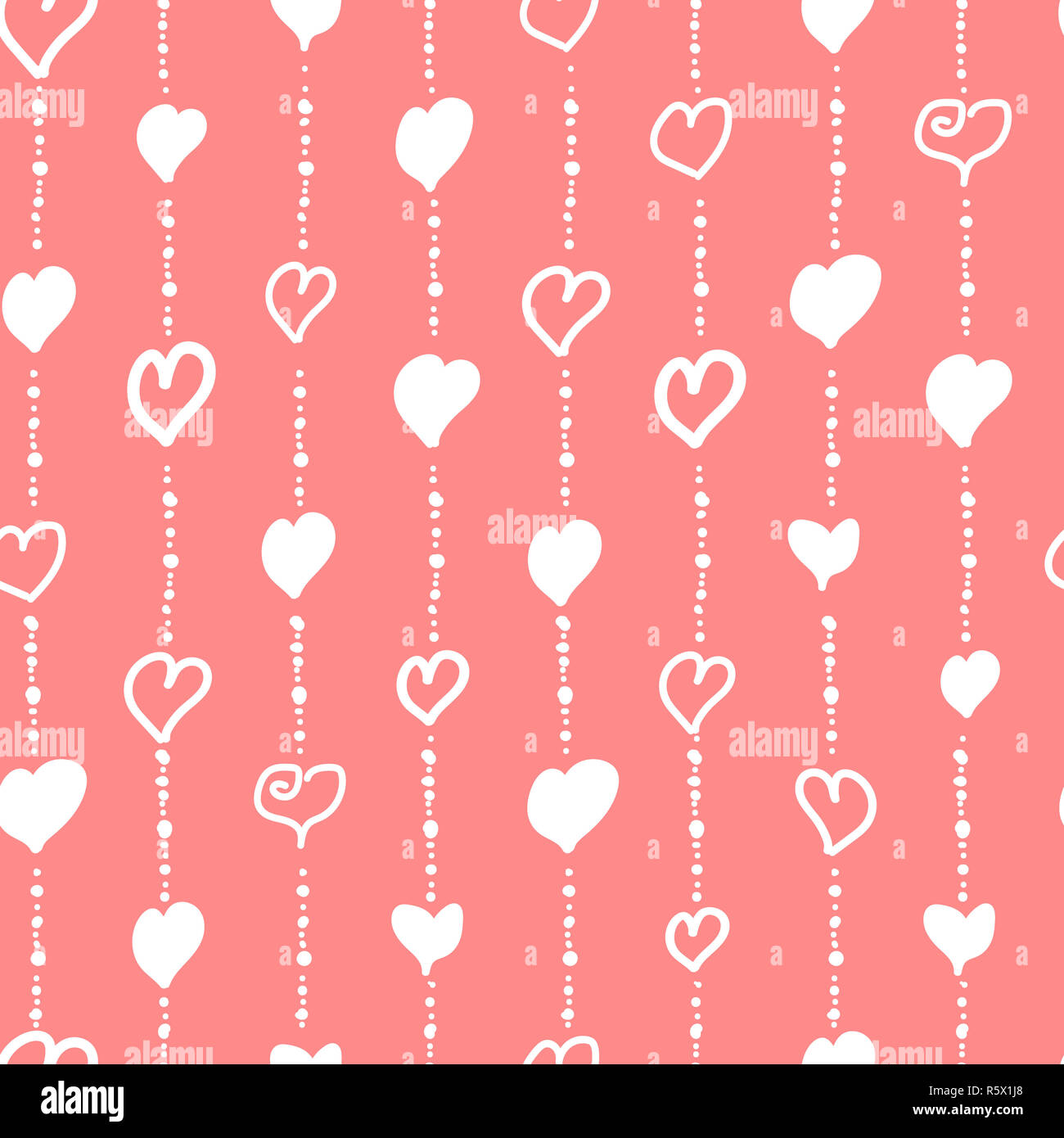 Seamless pattern for Valentine's Day. Cute hand drawn hearts and dots ...