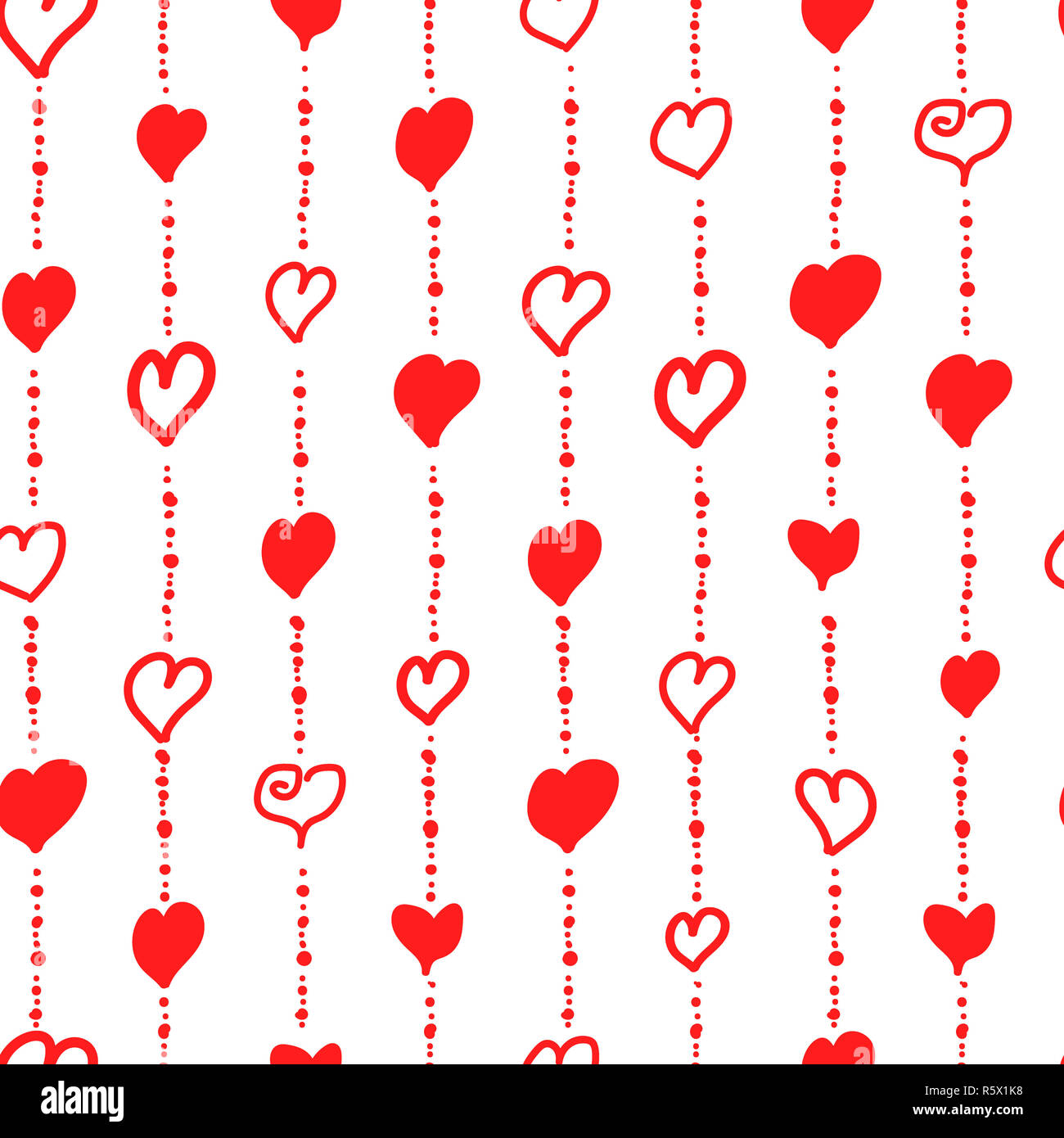 Seamless pattern for Valentine's Day. Cute hand drawn hearts and dots ...