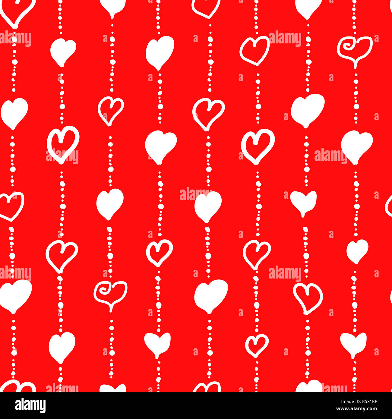 Seamless pattern for Valentine's Day. Cute hand drawn hearts and dots ...