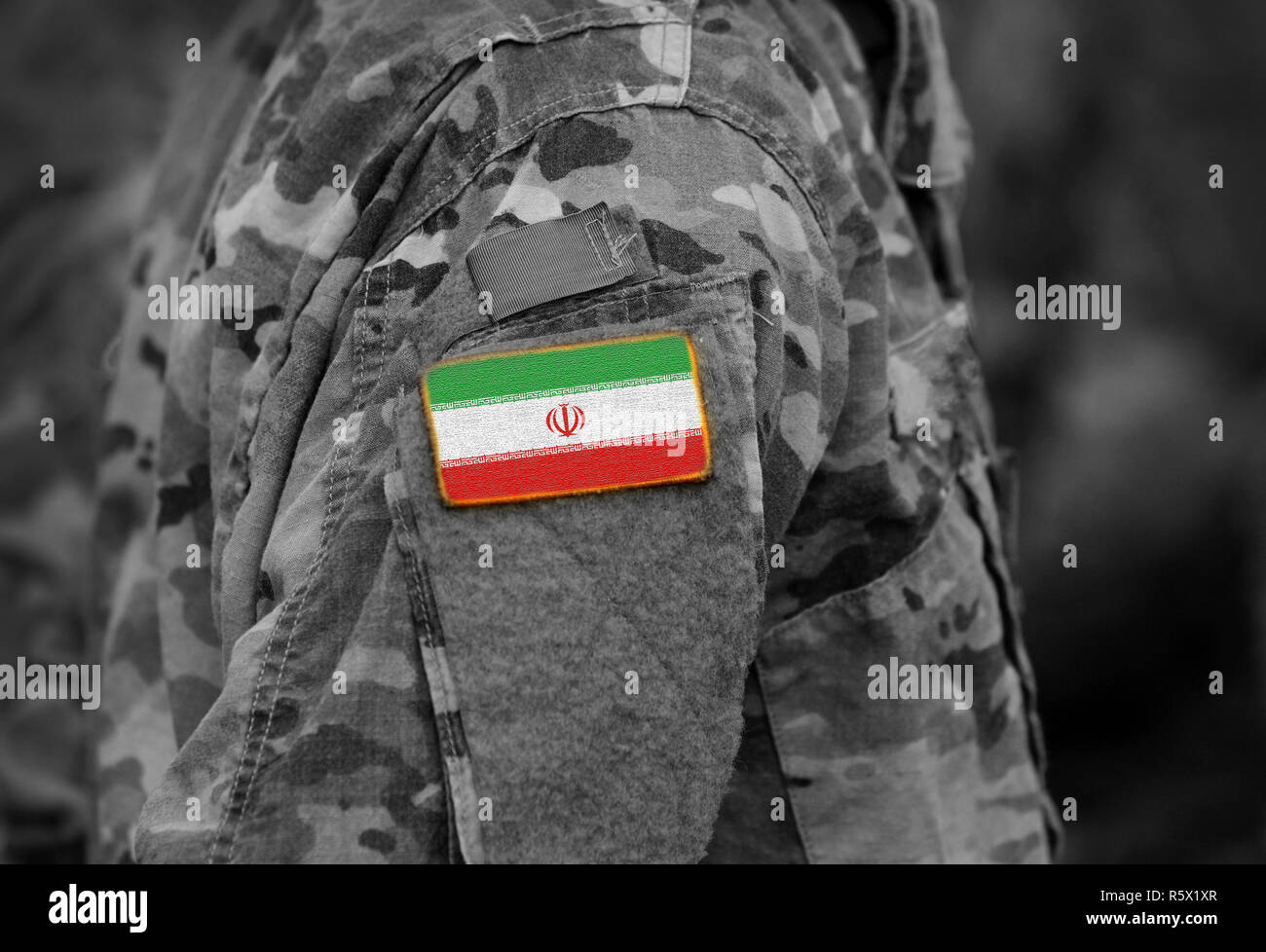 Flag of Iran on soldiers arm (collage Stock Photo - Alamy