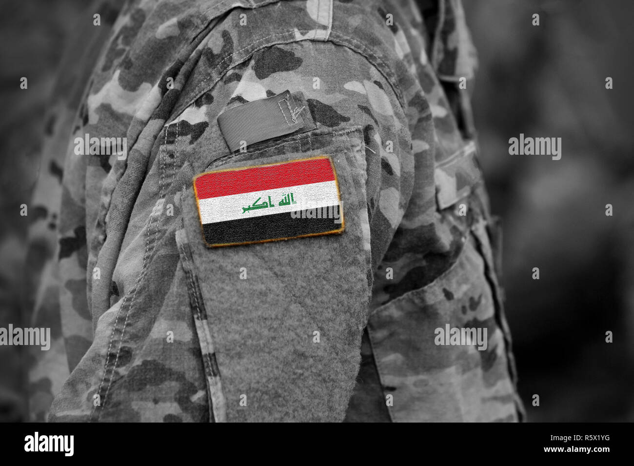 Flag of Iraq on soldiers arm (collage Stock Photo - Alamy