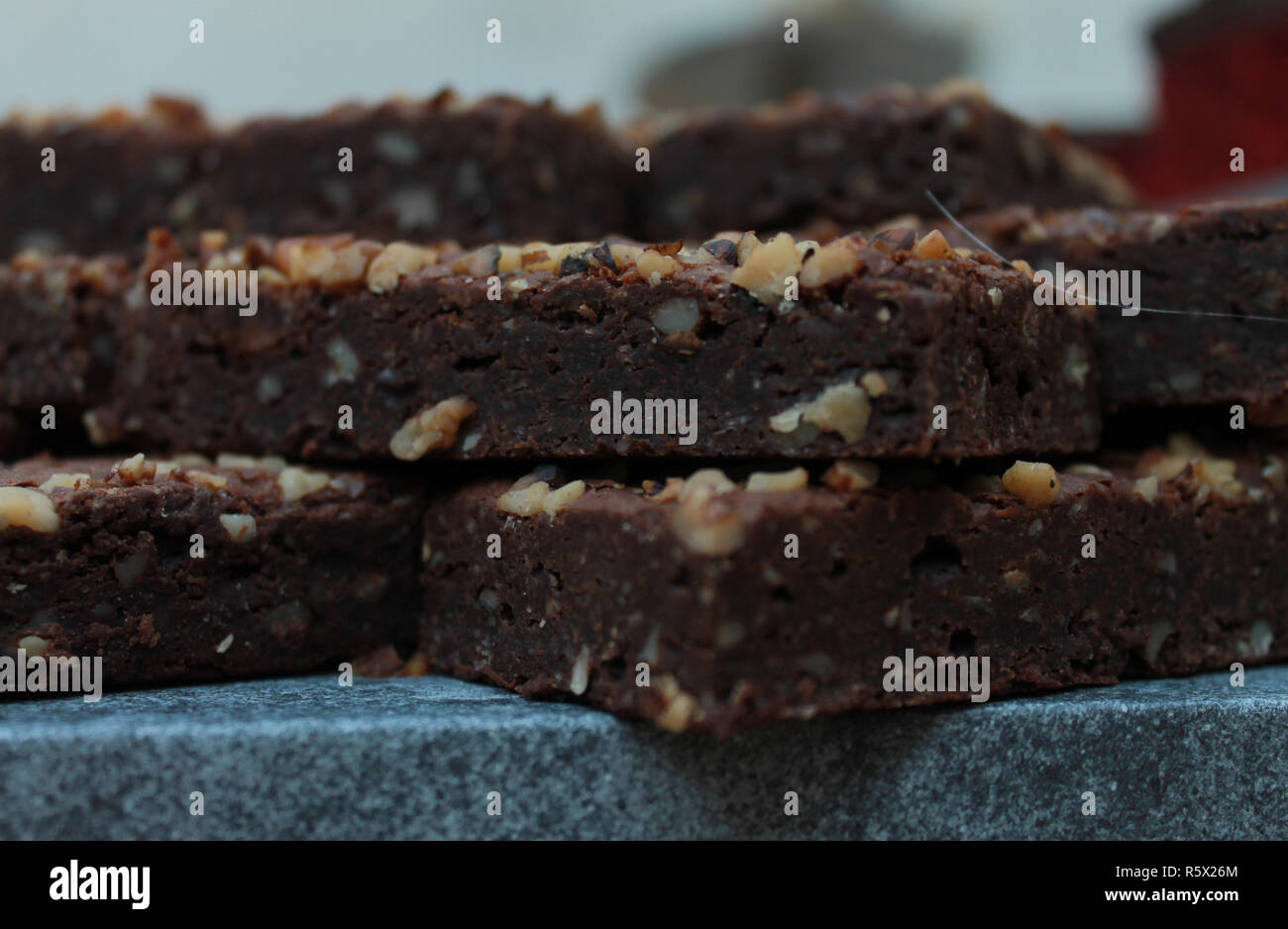 Chocolate Brownie Stack with Hair Stock Photo - Alamy