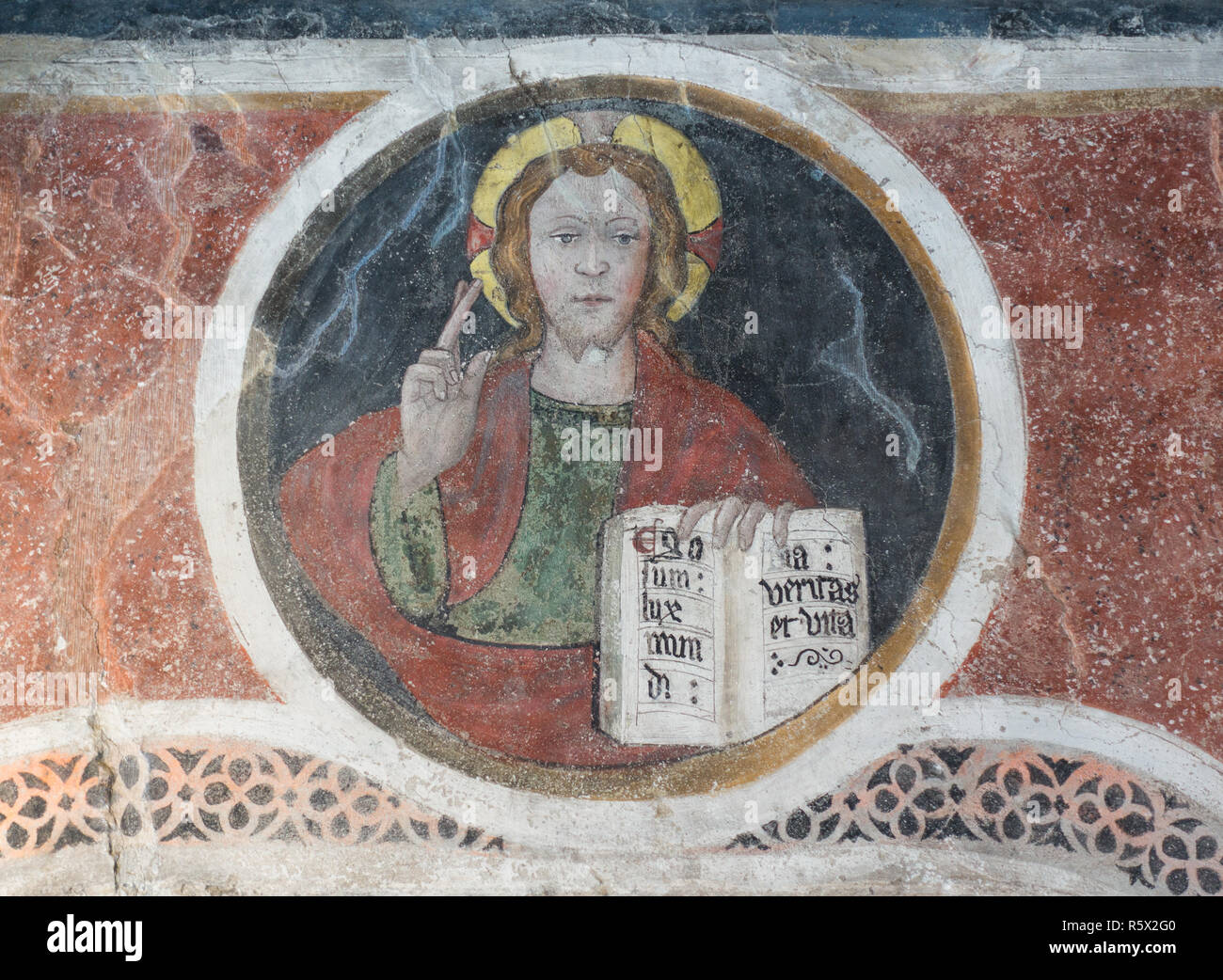 Fénis, ITALY - 29 April 2018. Fénis Castle Jesus Christ portrait fresco ...