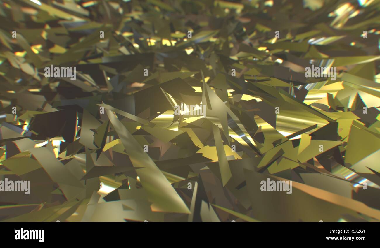 Glitch 3d render, golden modern shattered field texture, random triangles digital illustration ...