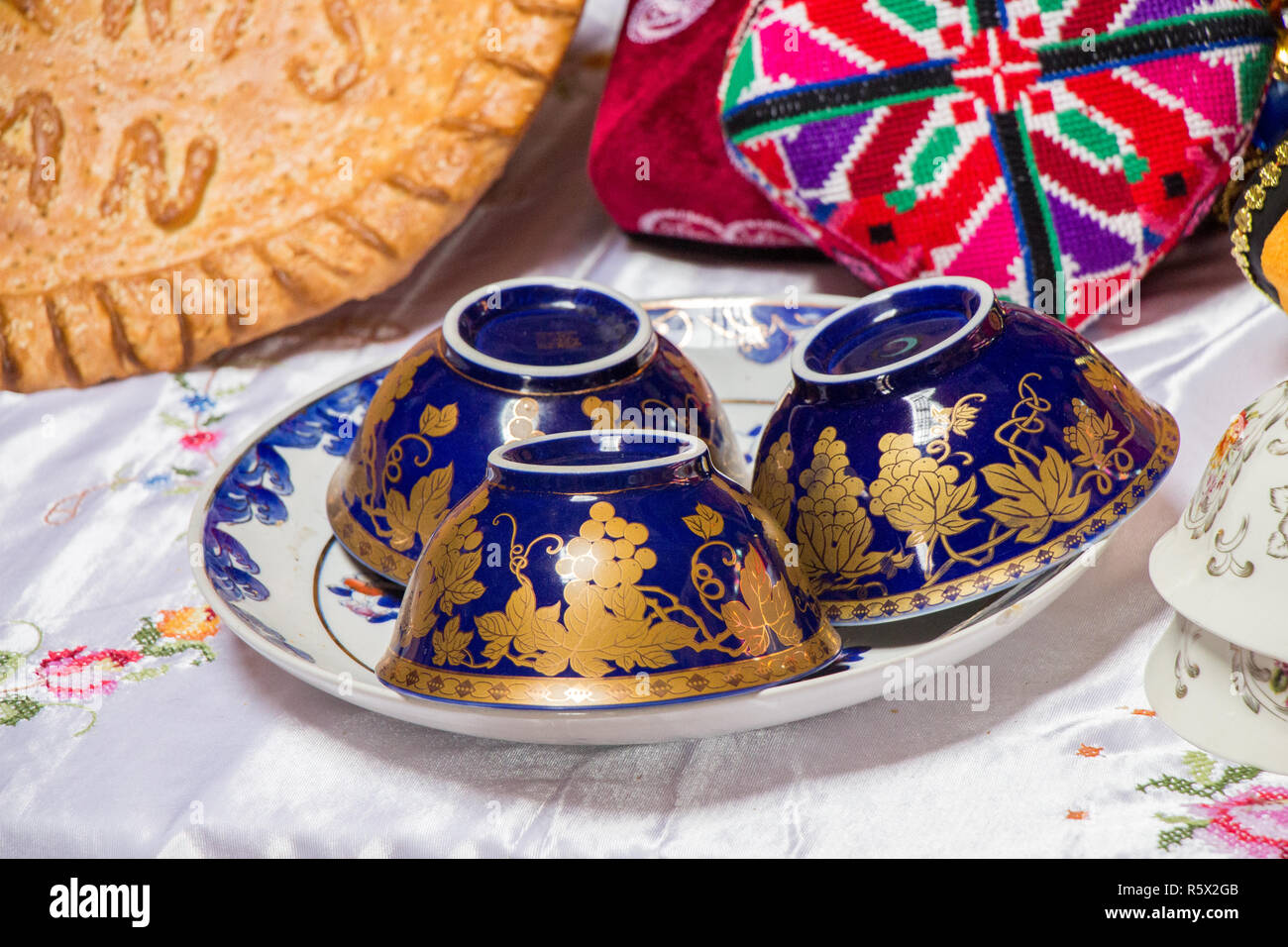 Handmade multicolor Turkish cups or plates in view in market Stock ...