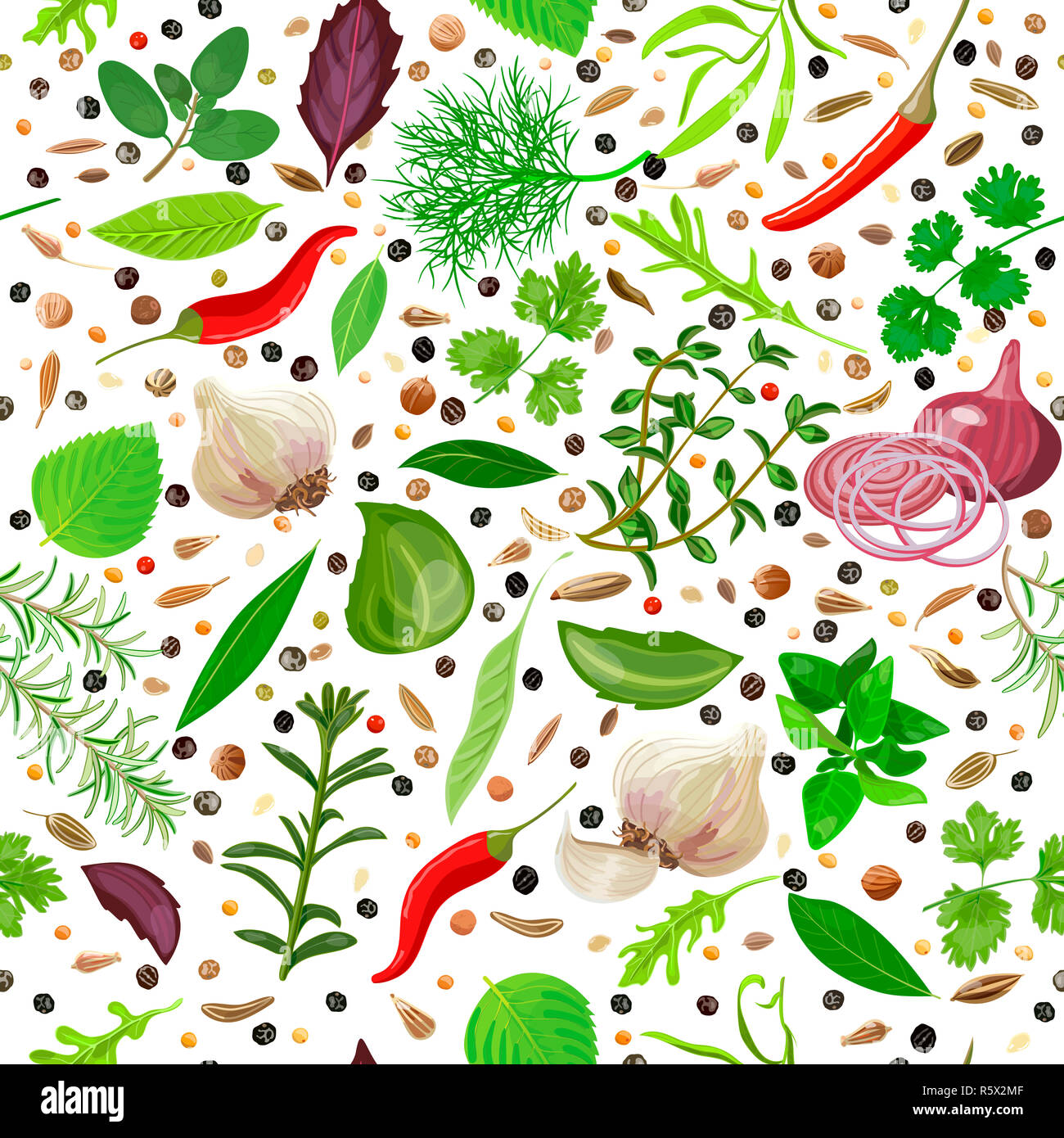 Cooking herbs and spices seamless pattern vector set Stock Photo - Alamy