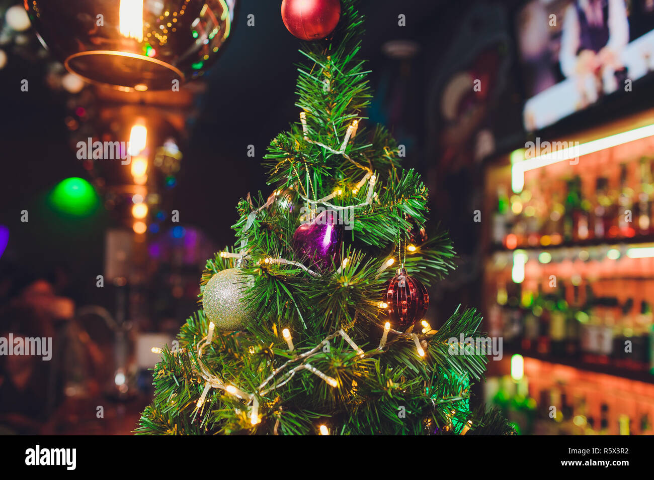 Christmas background - baubles and branch of spruce tree Stock Photo ...