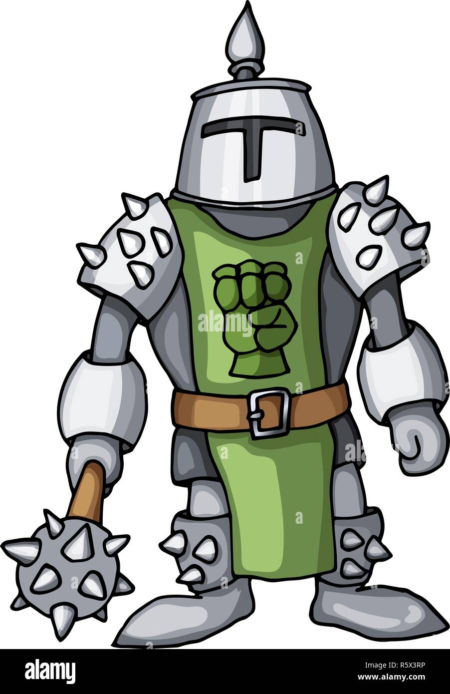 Cartoon medieval confident knight with mace, isolated on white ...