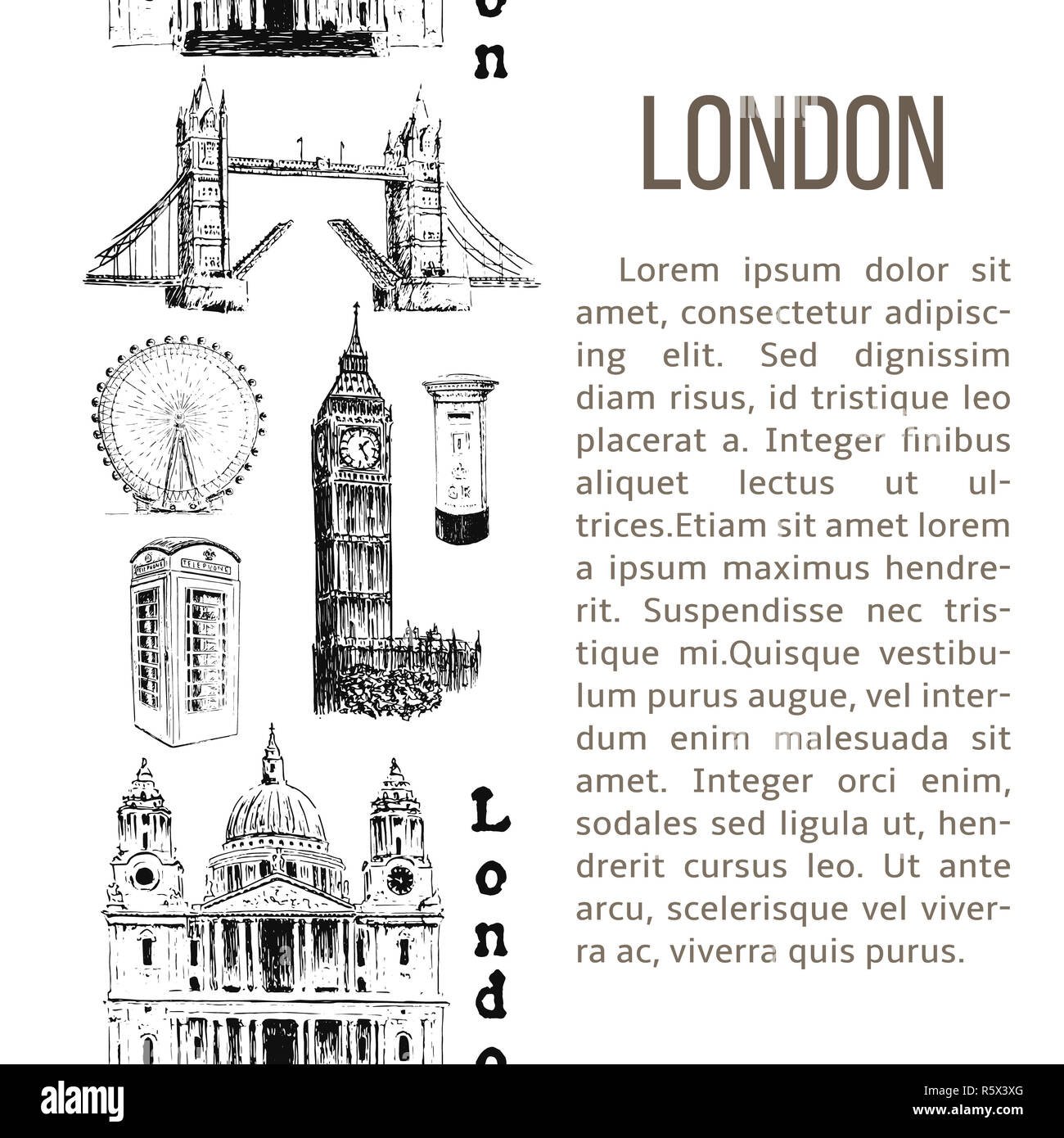 Set of Paris symbols. vertical stripe with description text Stock Photo ...