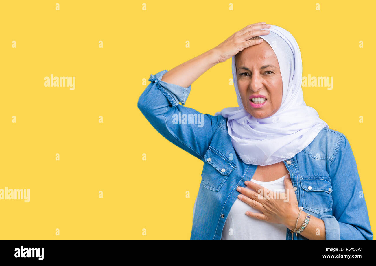 Middle age eastern arab woman wearing arabian hijab over isolated ...