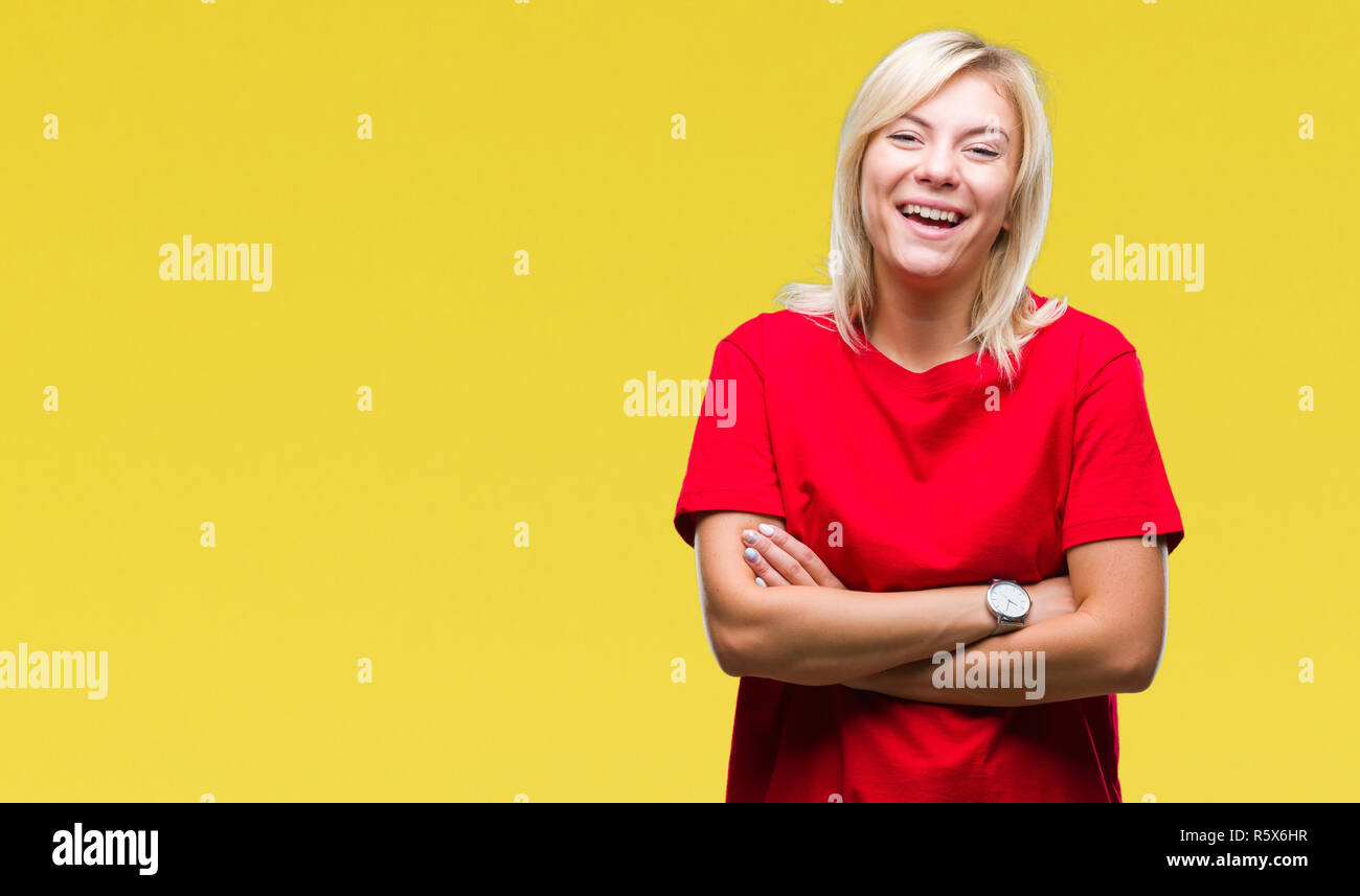 Young beautiful blonde woman wearing red t-shirt over isolated ...