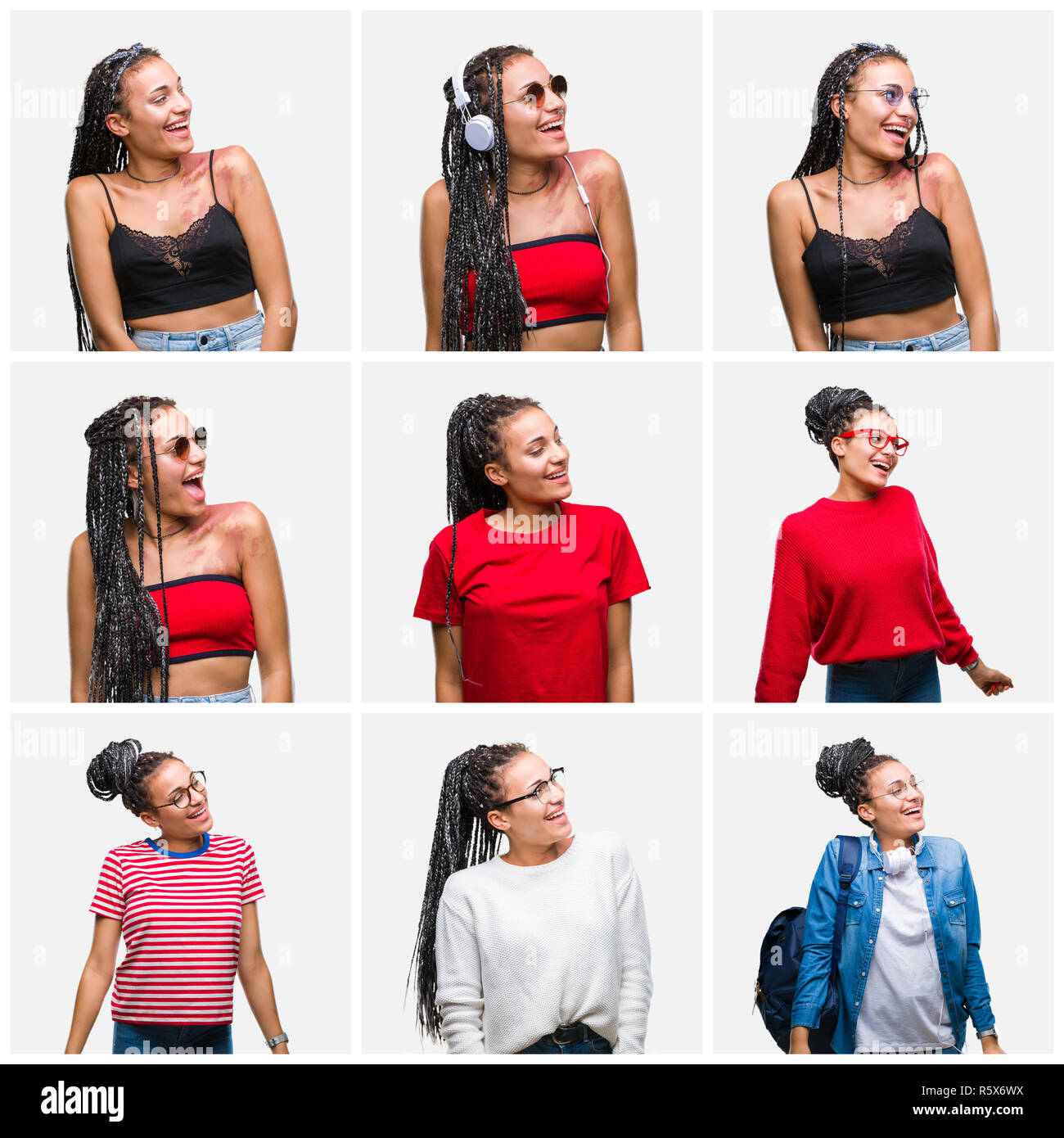 Collage of beautiful braided hair african american woman over isolated ...