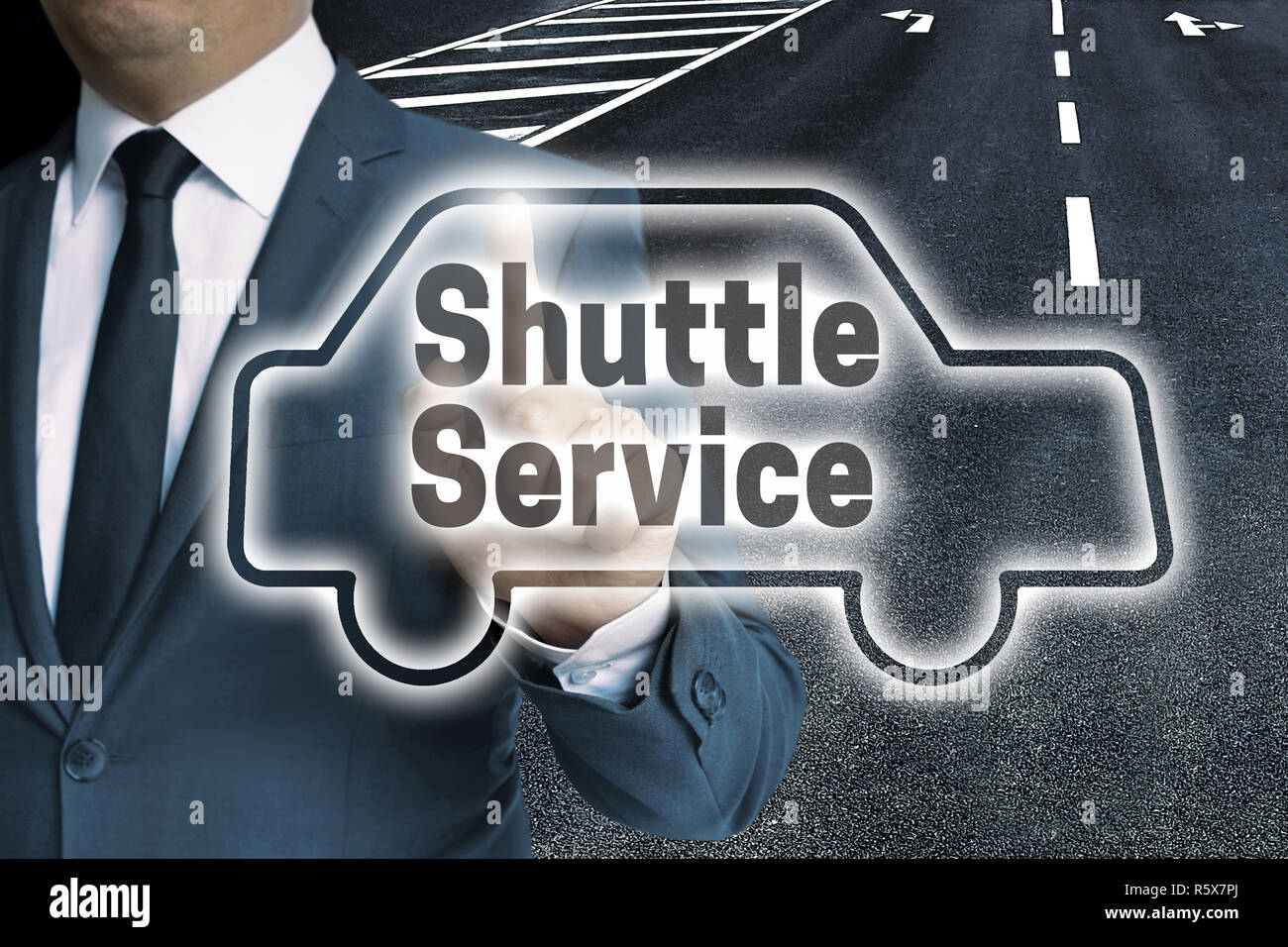 shuttle service car touchscreen is operated by man concept Stock Photo ...