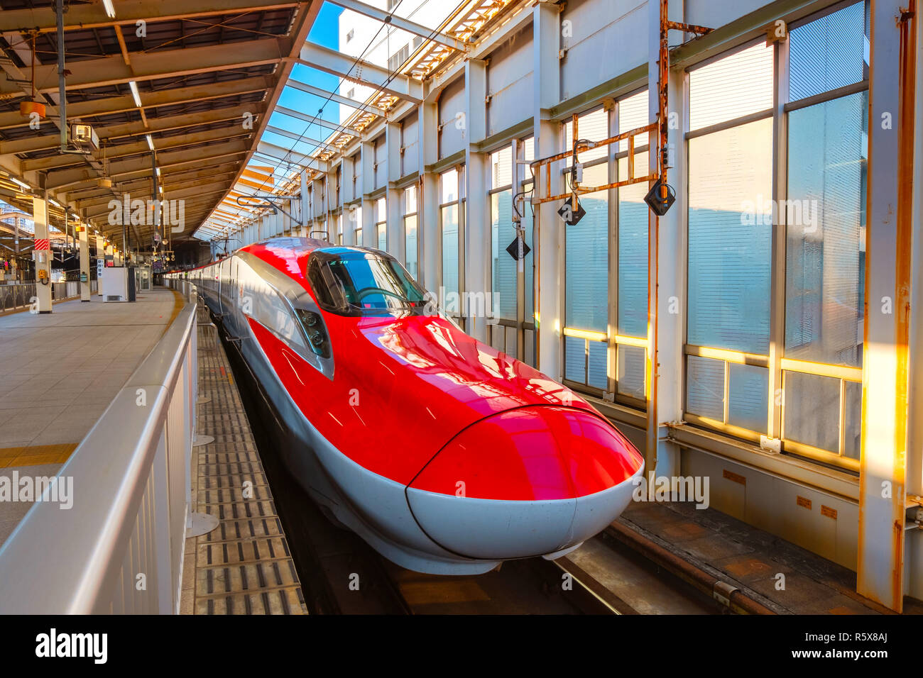 Tokyo, Japan - April 22 2018: Japanese Shinkansen high speed train Komachi travel up north east ...