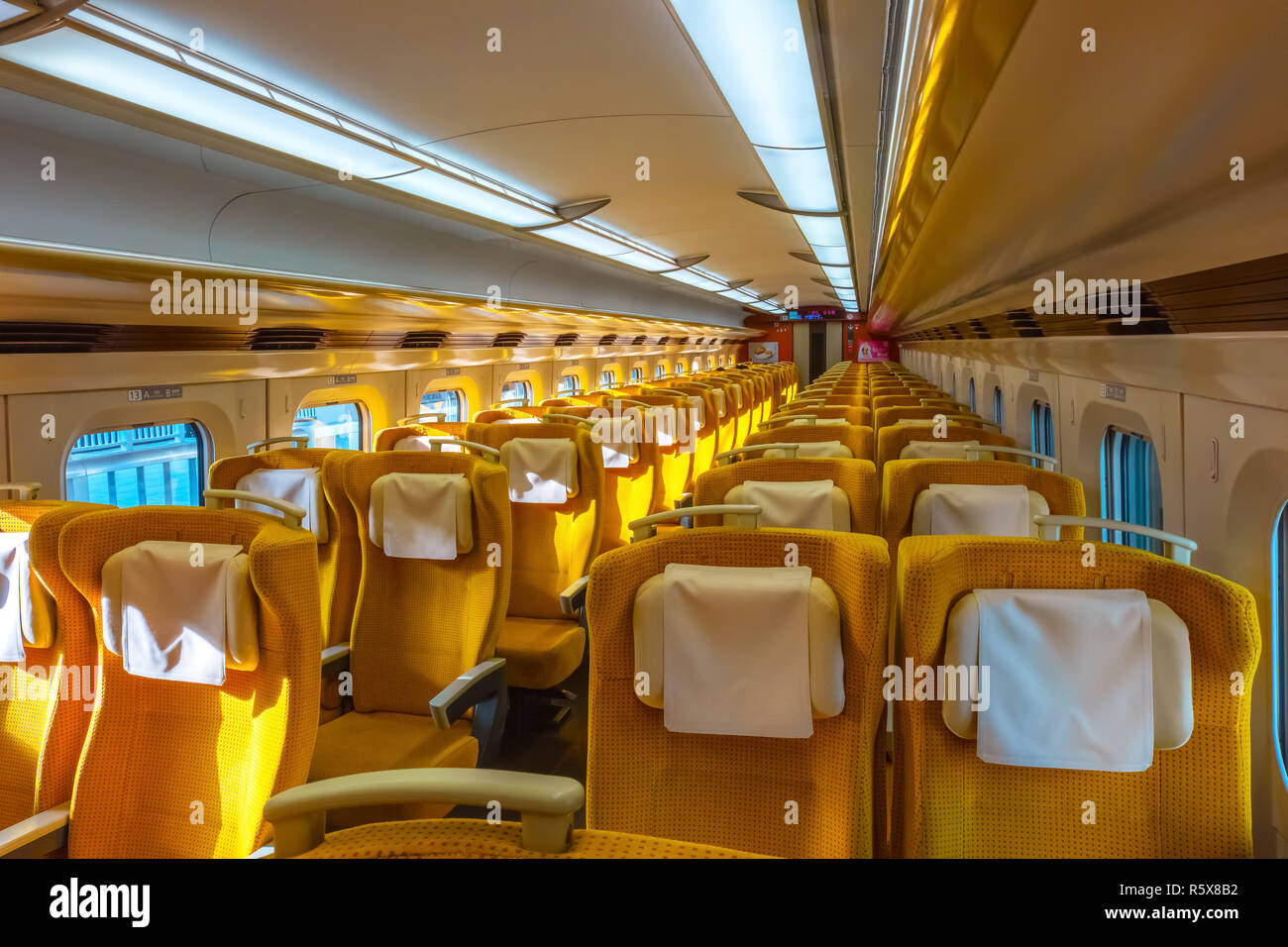 Interior of Japanese Shinkansen high speed train Tokyo, Japan - April ...