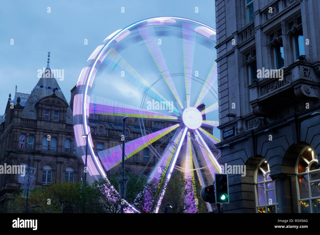 Long exposure of the big wheel tourist attraction in Leeds City Centre ...