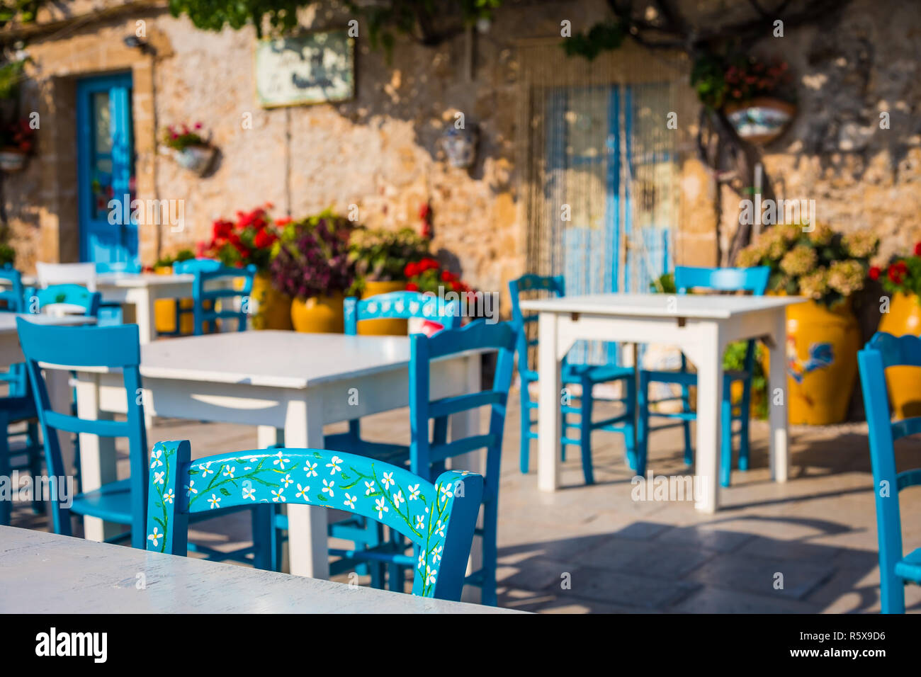 Tables in a traditional Italian Restaurant in Sicily Stock Photo - Alamy