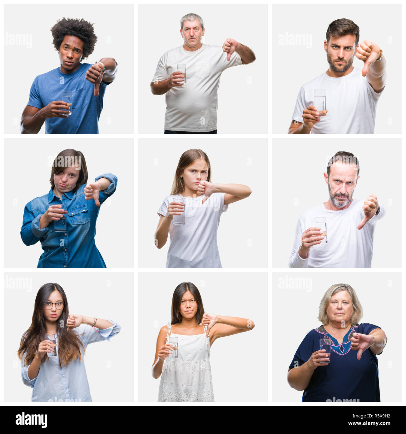 Collage of group of people drinking glass of water over isolated ...