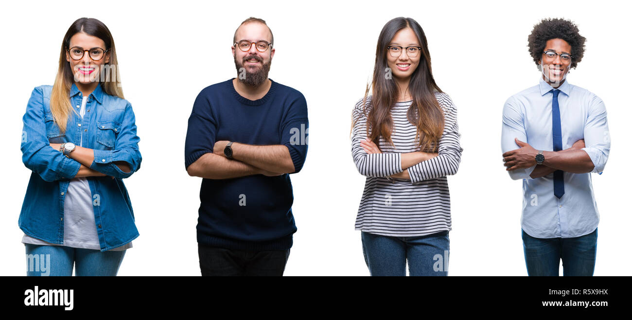 Collage of group of young business people over isolated background ...