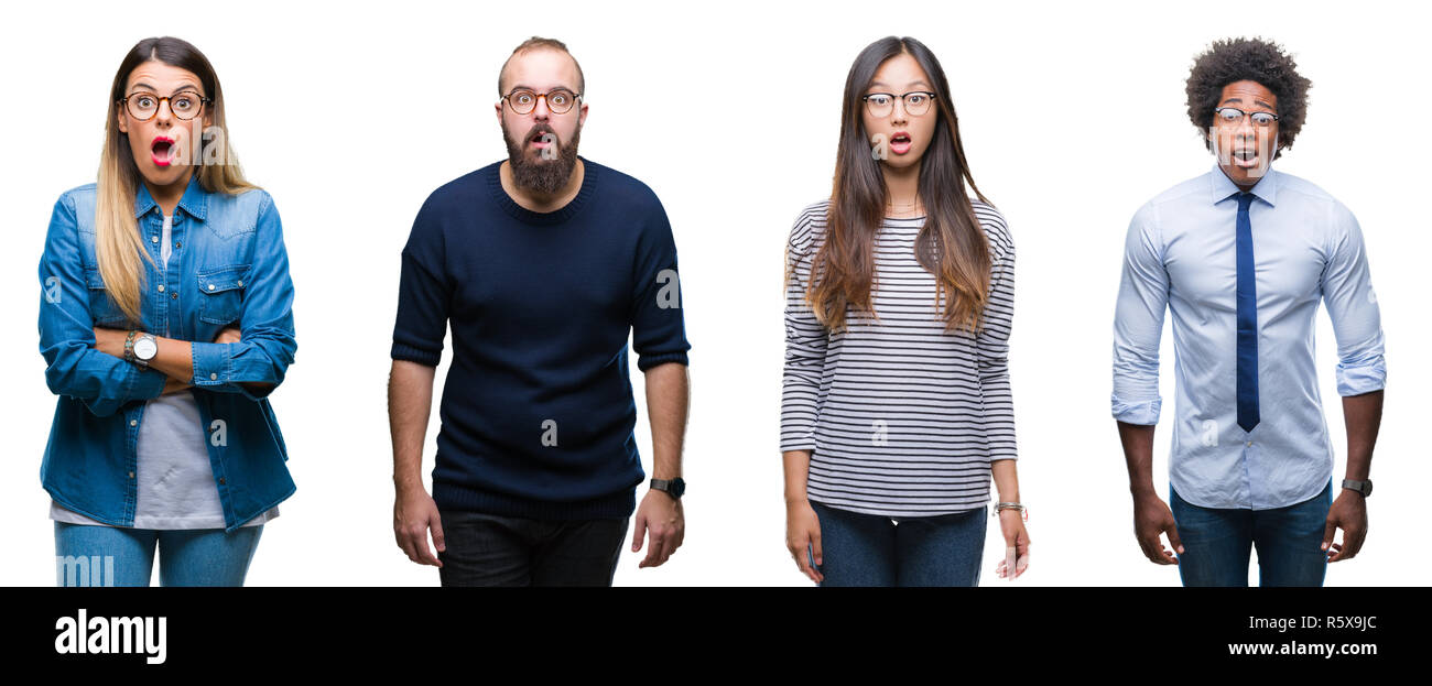 Collage of group of young business people over isolated background ...