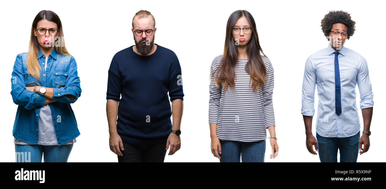 Collage of group of young business people over isolated background ...