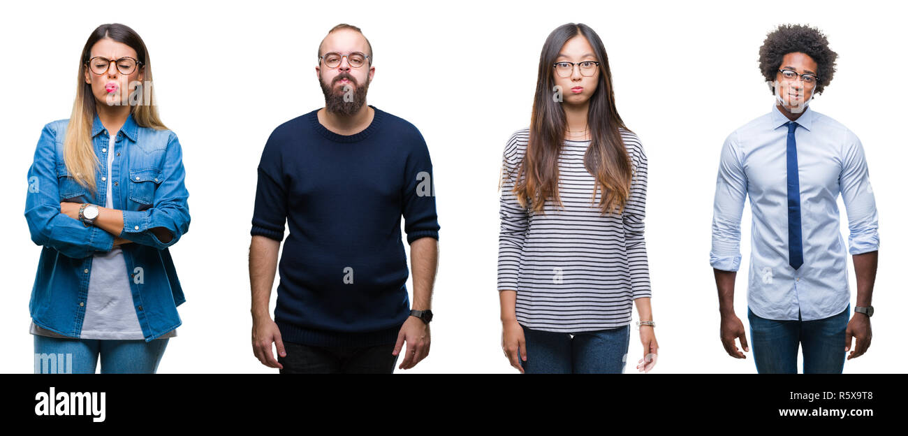 Collage of group of young business people over isolated background ...