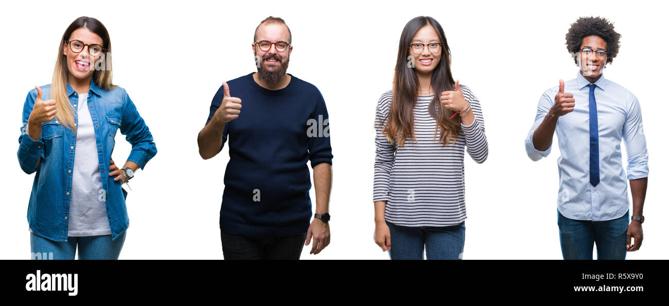 Collage of group of young business people over isolated background ...