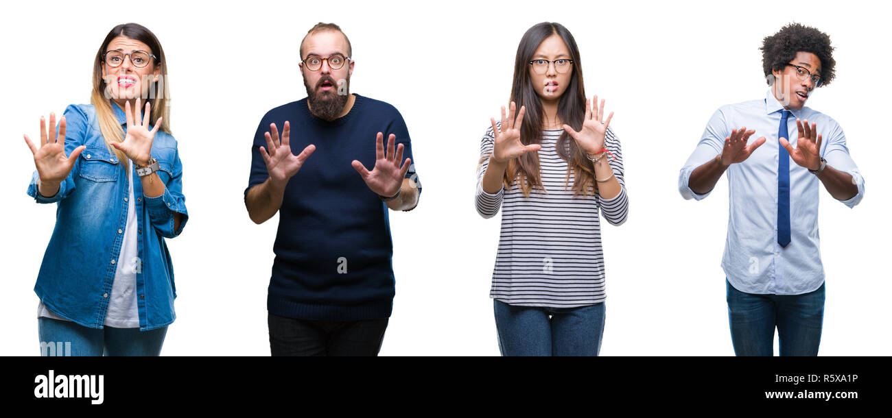 Collage of group of young business people over isolated background ...