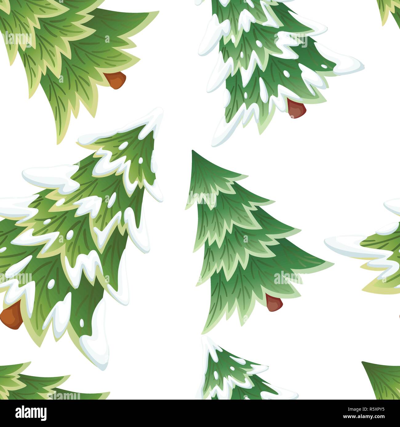 Seamless pattern. Collection of green spruce trees. Evergreen flat ...