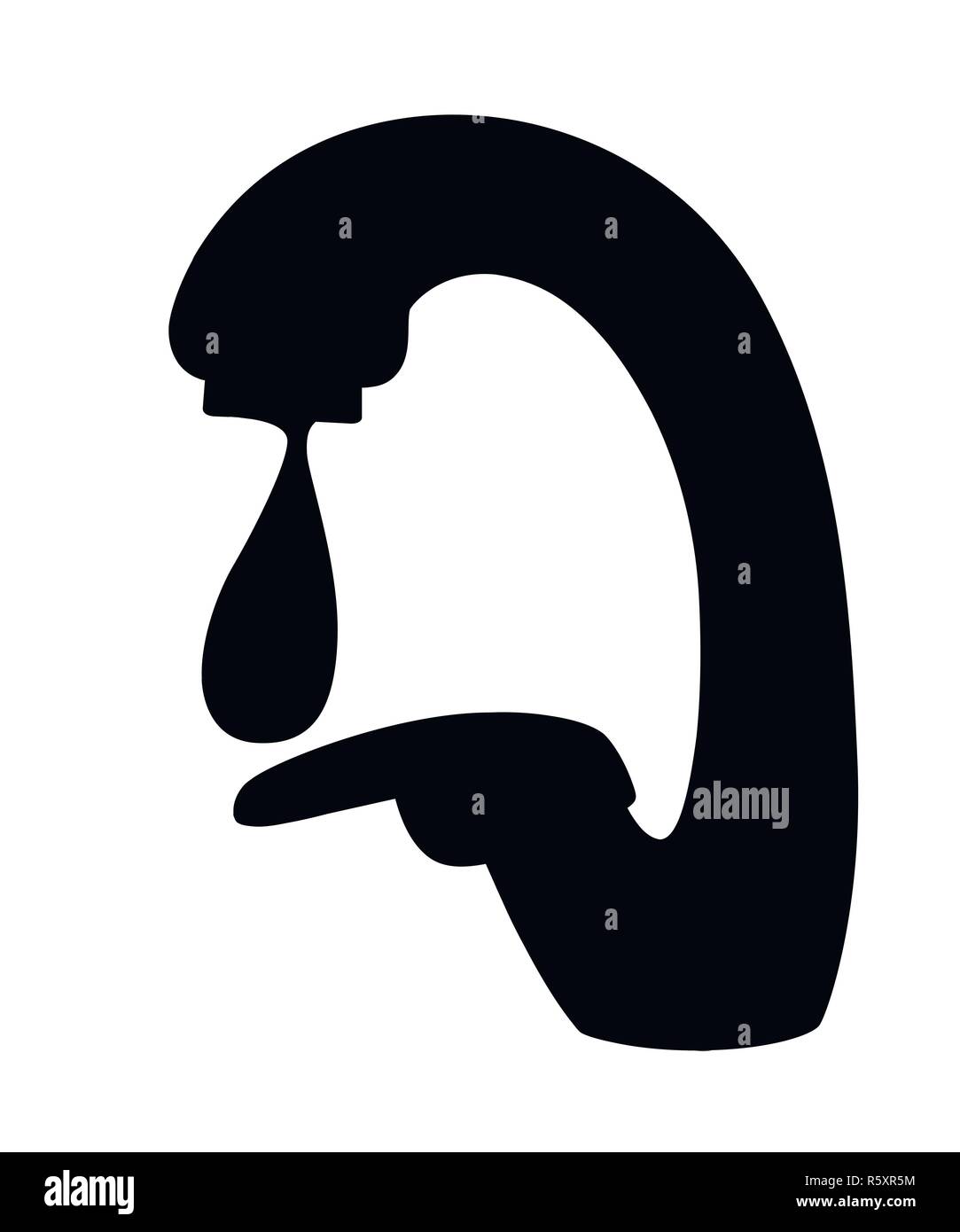 Black silhouette. Kitchen faucet with water drop. Stainless steel ...