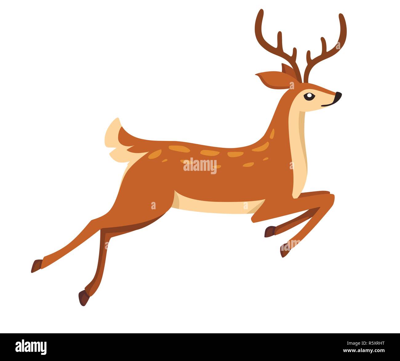 Brown deer run and jump. Hoofed ruminant mammals. Cartoon animal design ...
