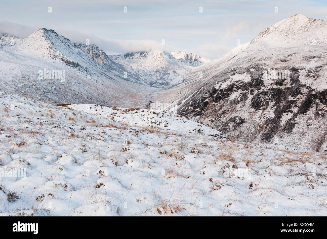 Gen Rosa and surrounding mountains in winter, Isle of Arran, Scotland ...
